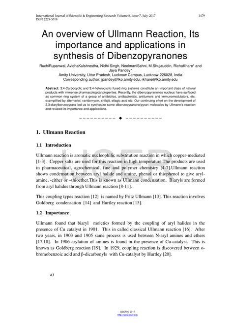 PDF An Overview Of Ullmann Reaction Its Importance And Applications In Synthesis Of
