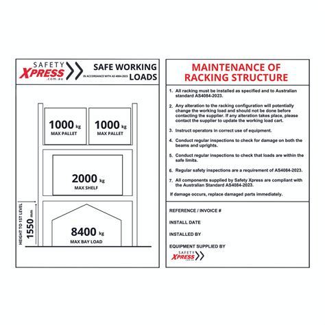 Standard Sign For Pallet Racking System Safety Xpress