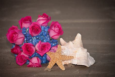 Bright Blue Hydrangea And Hot Pink Rose Wedding Bouquet Bouquet By Sun