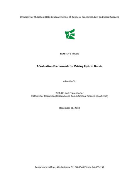 Schaffner 2012 Ma A Valuation Framework For Pricing Hybrid Bonds Pdf