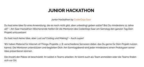 Junior Hackathon Statt Dojo Im April Coderdojo Saar De