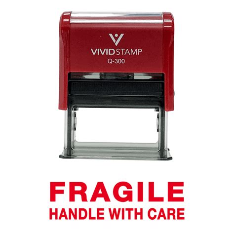 Vivid Stamp Fragile Handle With Care Self Inking Rubber Stamp Red Ink