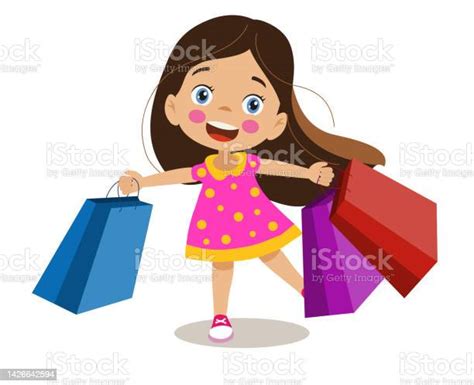Ilustración De La Chica Linda Está Poniendo Bolsas De Compras En El