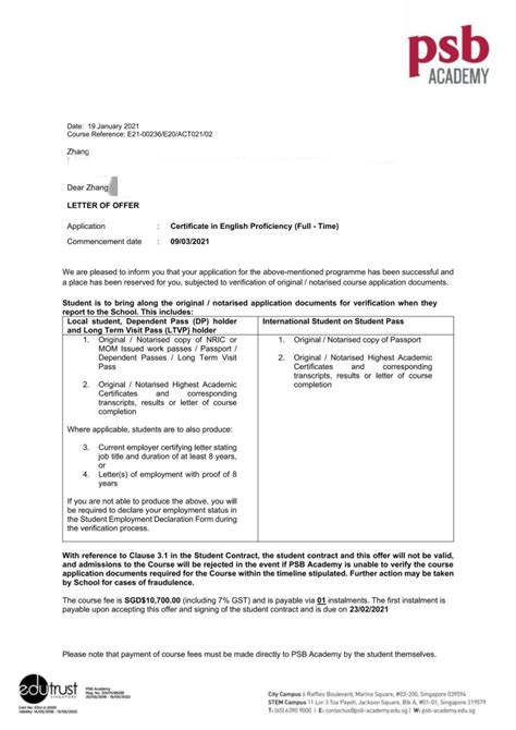 恭喜张同学成功收到新加坡psb学院酒店管理offer
