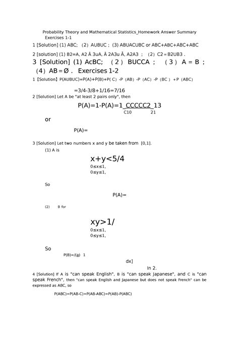 Probability Theory And Mathematical Statistics Homework Answer Summary Probability Theory And