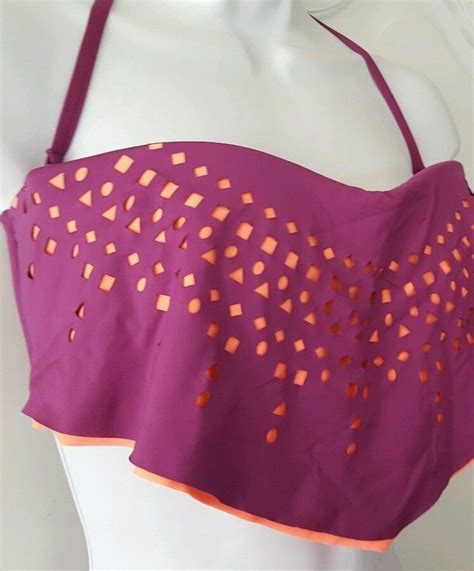 Candies Swim Bikini Padded Push Up Flounce Top Eggplant Purple Coral