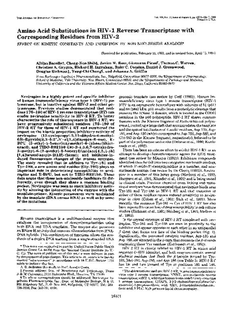 Pdf Amino Acid Substitutions In Hiv 1 Reverse Transcriptase With Corresponding Residues From Hiv 2