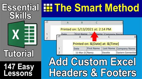 7 8 Add Custom Headers And Footers To A Printed Excel Worksheet Youtube