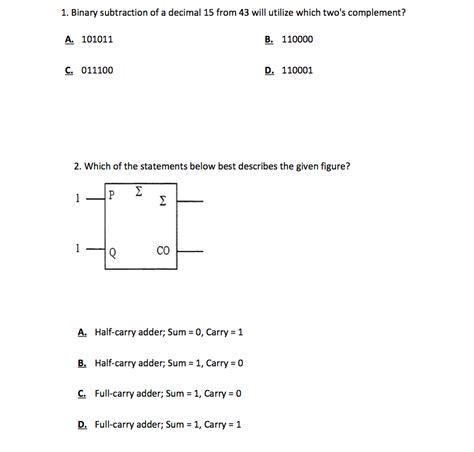 Solved Binary Subtraction Of A Decimal 15 From 43 Will