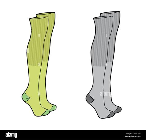 Over The Knee Socks Technical Drawing Vector Template Stock Vector