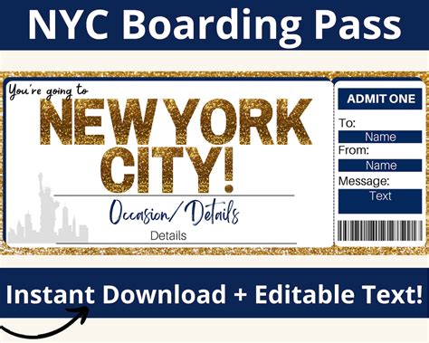 Nyc Boarding Pass New York Boarding Pass Ticket New York Ticket New