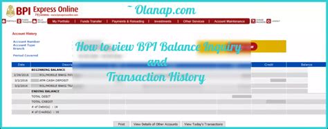 Bpi Balance Inquiry And Transaction History