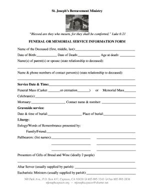 18 Printable Funeral Template Forms Fillable Samples In PDF Word To