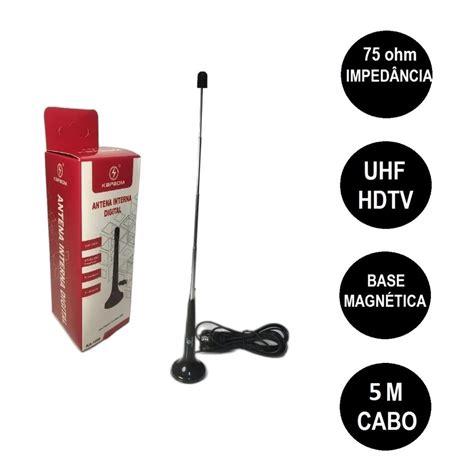 Antena Amplificada Digital Interna Externa Hd Hdtv Cabo 5 Metros