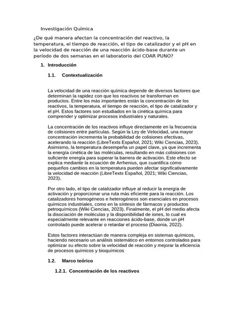 Investigación Química Pdf Catálisis Cinética Química
