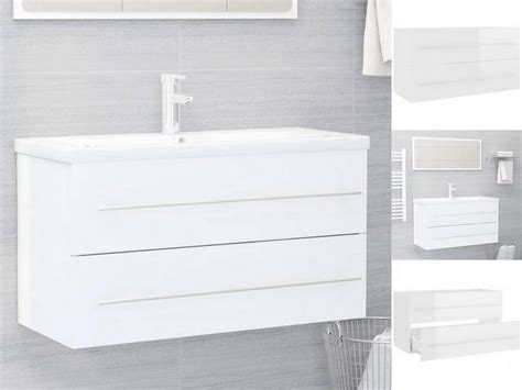Vidaxl Waschbecken Waschbeckenunterschrank Hochglanz Weiß 90x385x48 Cm