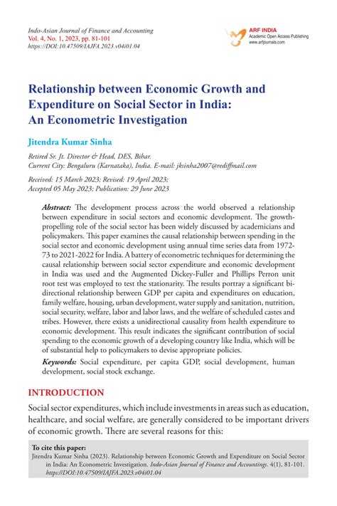 Pdf Relationship Between Economic Growth And Expenditure On Social Sector In India An