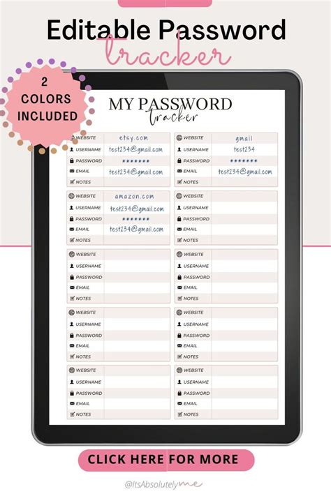 password tracker digital password tracker password tracker printable password log password