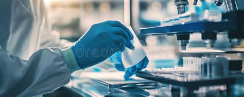 Close Up Of A Technician X27 S Hand Applying A Disinfectant Wipe In A
