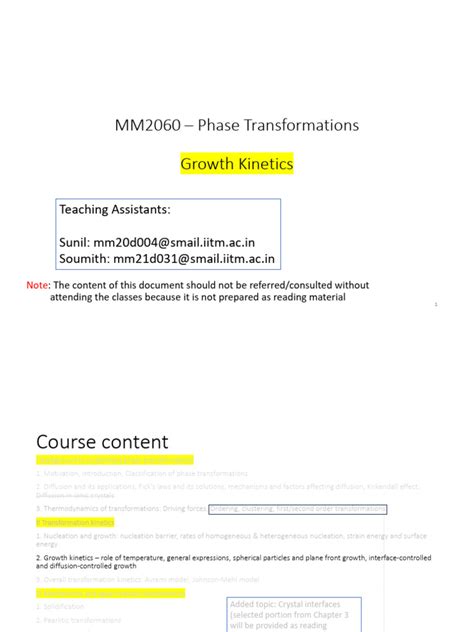 Mm2060 Phase Transformations Growth Kinetics Reading Materials Pdf