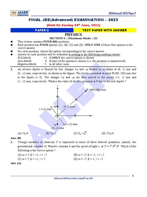 Paper 2 With Answer Physics Pdf Gases Pressure