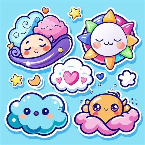 Cute Cloud Stickers With Happy Faces Stars And Sun Premium Ai