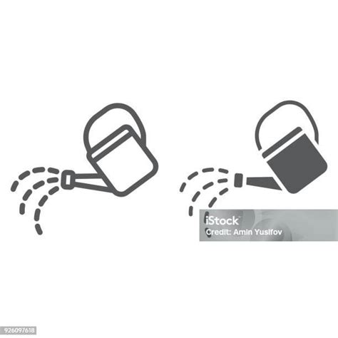 澆水可以線和字形圖示 農耕和園藝 農場符號向量圖形 一個線性模式在白色背景 Eps 10向量圖形及更多剪裁圖圖片 剪裁圖 器材 園藝