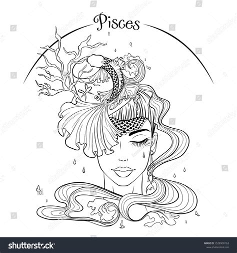 Zodiac Vector Illustration Astrological Sign Pisces Stock Vector