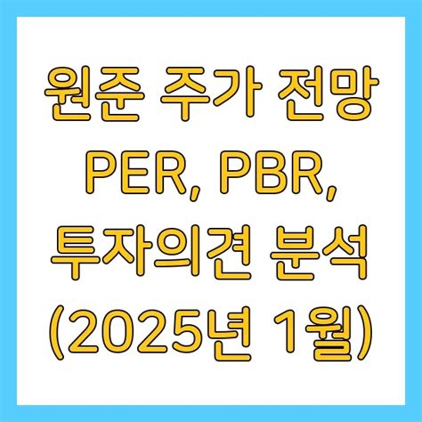 원준 주가 전망 Per Pbr 투자의견 분석 2025년 1월