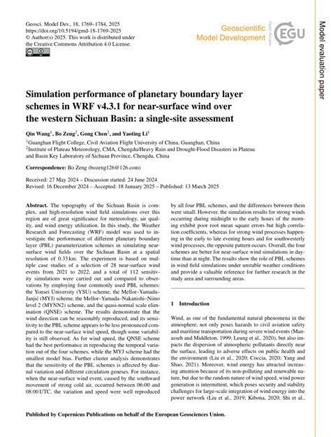 pdf simulation performance of planetary boundary layer schemes in wrf