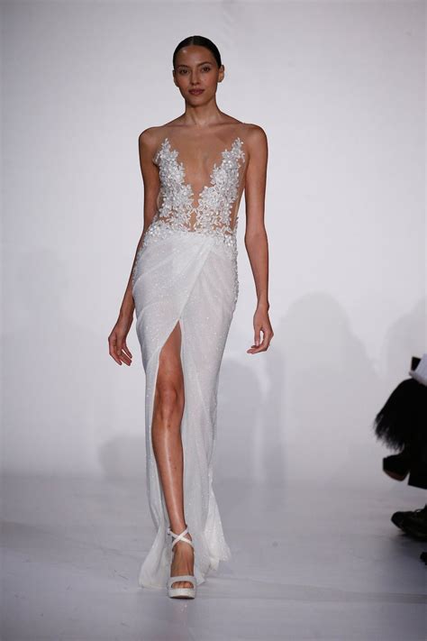 Sleeveless Deep V Neckline Sheath Wedding Dress With Illusion Bodice