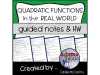 Applications Of Quadratic Functions Guided Notes Homework By Teach Simple