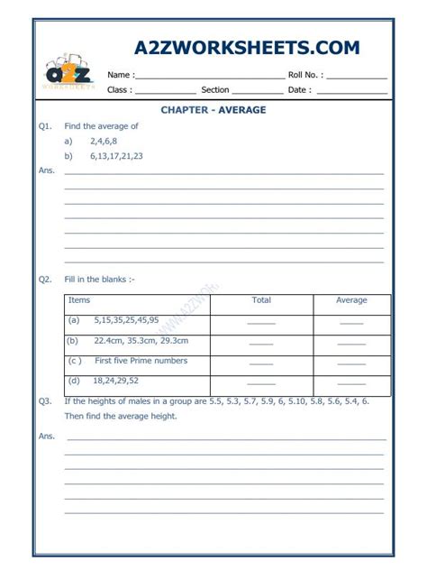 A2Zworksheets Worksheet Of Average 01 Average Maths
