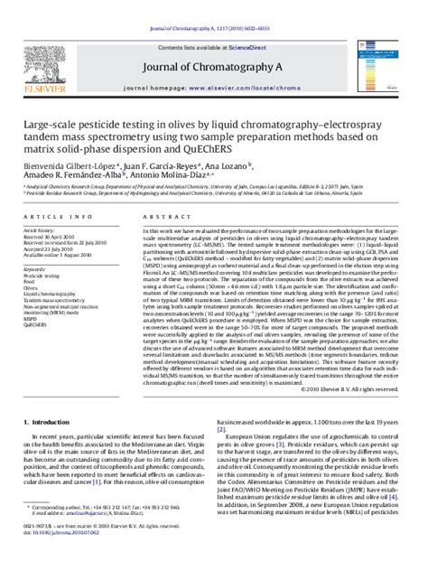 Pdf Large Scale Pesticide Testing In Olives By Liquid Chromatography Electrospray Tandem Mass