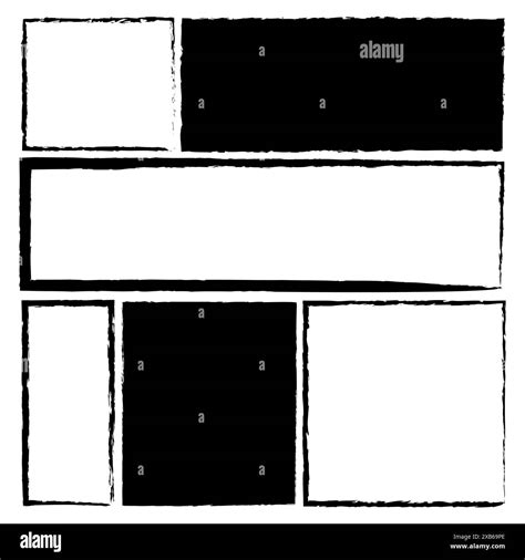 Grunge Rectangle Frames Hand Drawn Vector Abstract Black White Shapes