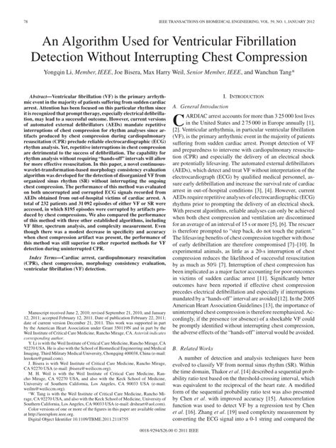 Pdf An Algorithm Used For Ventricular Fibrillation Detection Without
