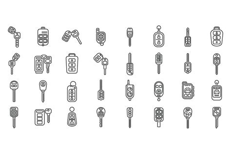 Car Alarm System Icons Set Outline Vector Car Key