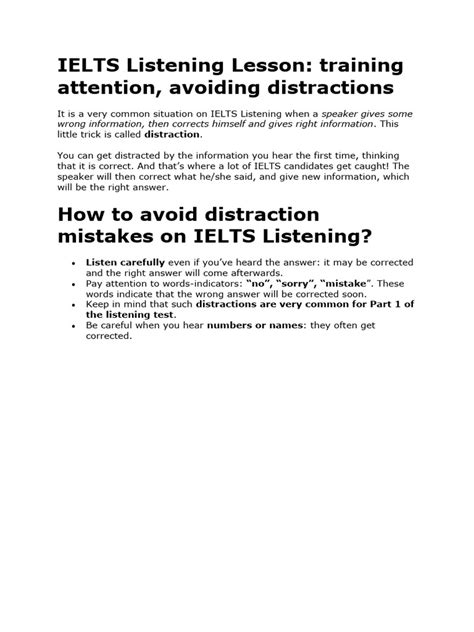 Ielts Listening Lesson Training Attention Avoiding Distractions Pdf