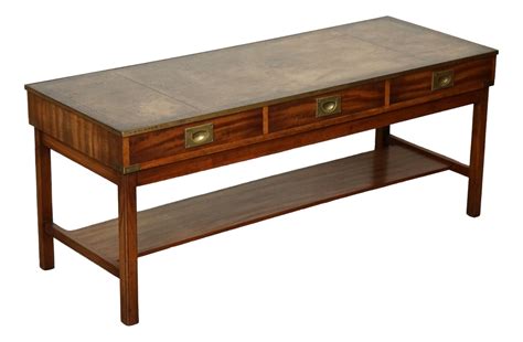Vintage Military Campaign Style Coffee Table In Brown Aged Leather