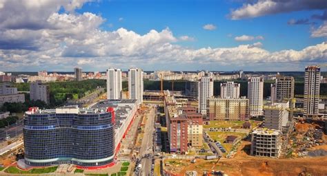 Premium Photo Aerial View Cityscape Of Minsk Belarus Construction