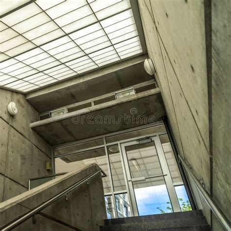 Square Crop Indoor Staircase Of Commercial Building That Leads To The