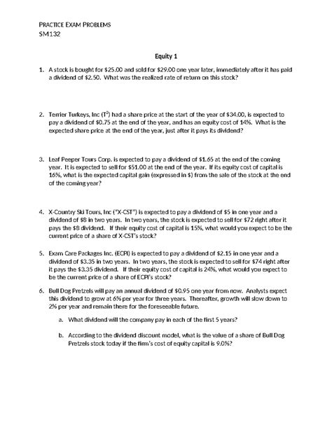 Practice Exam Problems 11 Equity 1 PRACTICE EXAM PROBLEMS SM Equity