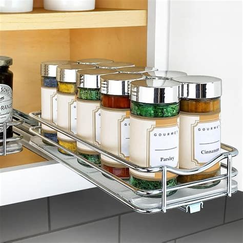 Lynk Professional 4 14 In Wide Silver Chrome Slide Out Spice Rack Pull Out Cabinet Organizer