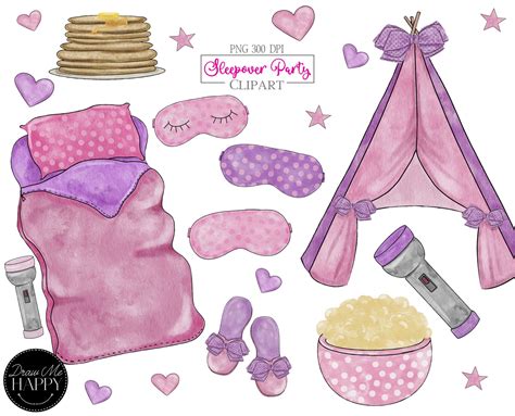 Sleepover Clipart Set Pajama Party Tent Birthday Clipart Digital