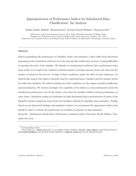 Pdf Appropriateness Of Performance Indices For Imbalanced Data Classification An Analysis