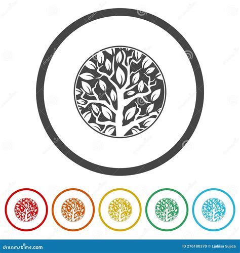Circle Tree Logo Set Icons In Color Circle Buttons Stock Vector Illustration Of Olive Root