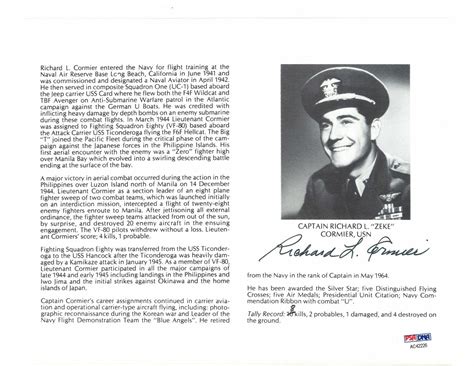 RICHARD CORMIER SIGNED X D PSA DNA AC WWII ACE KILLS Opens In A New Window Or Tab