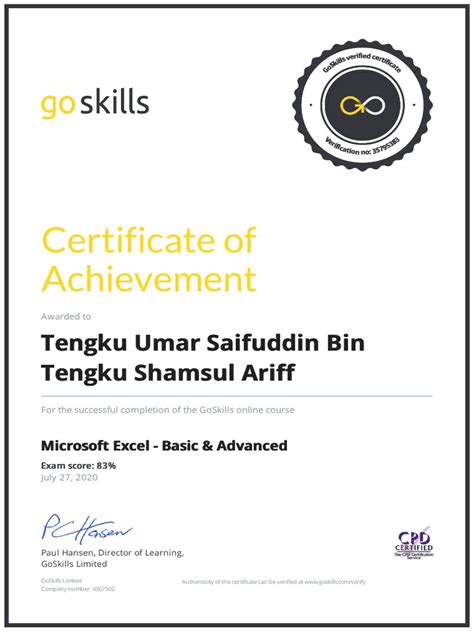 Goskills Certificate Tengku Umar Saifuddin Bin Tengku Shamsul Ariff