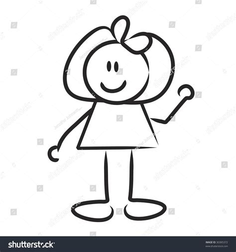 Cute Cartoon Girl Black White Vector Stock Vector 30385372 Shutterstock