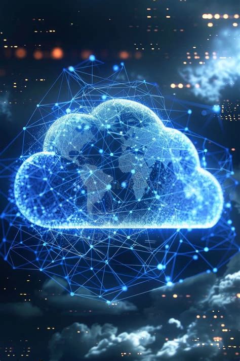 Global Cloud Computing Blue Glowing Cloud With Network Connectivity And